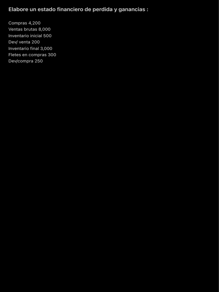 Elabore Un Estado Financiero de Perdida y Ganancias | PDF