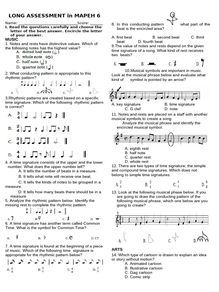 MAPEH 6 Q1 Long Assessment 2025-2026 - To Review | PDF | Cartoon | Comics