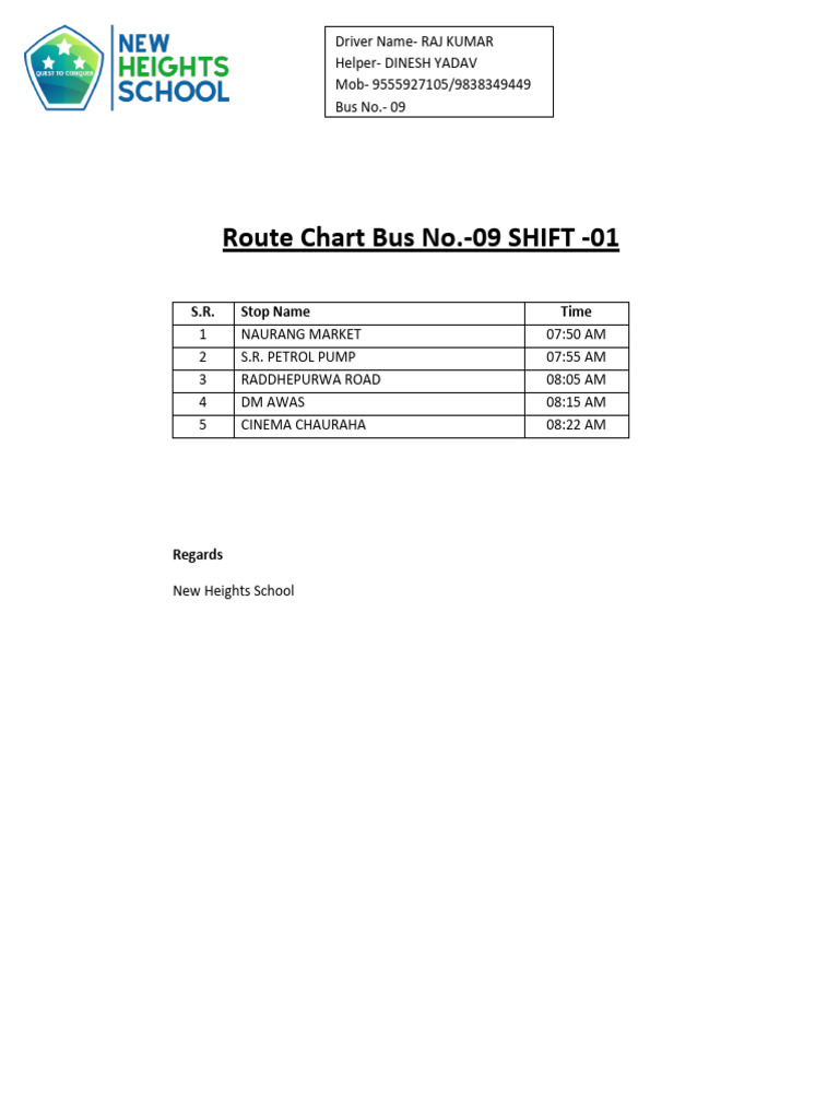Route Chart_Bus No. 09 | PDF