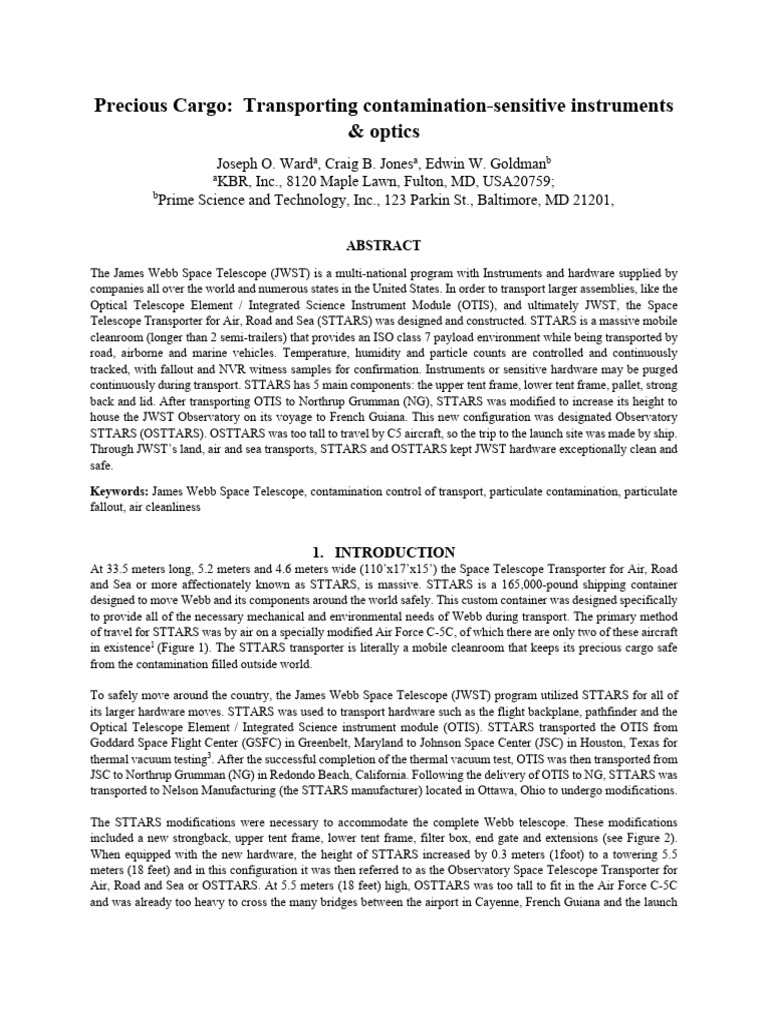 Precious Cargo Transporting Contamination-Sensitive Instruments | PDF ...