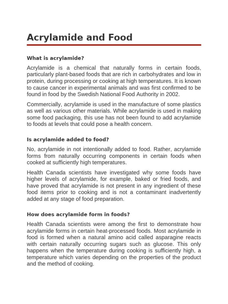 Understanding Acrylamide in Food | PDF | Cooking | French Fries