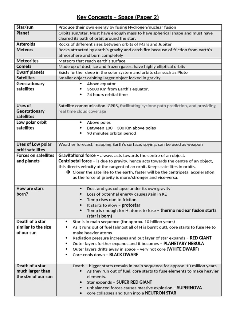 Key Concepts Unit 8 - Space | PDF | Orbit | Stars