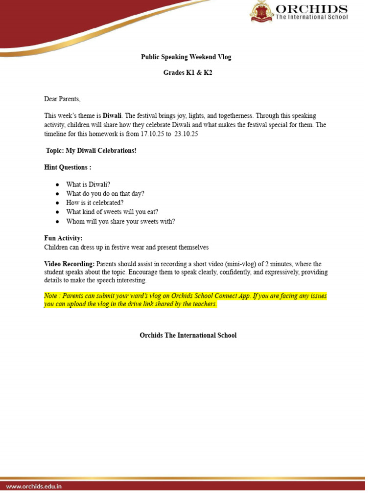 Public Speaking Weekend Vlog Grades K1 & K2 | PDF