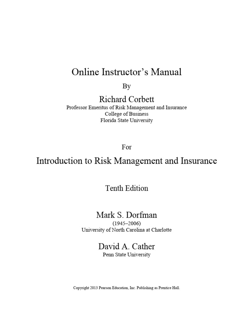 DorfmanCather 10e IM FM | PDF | Insurance | Risk Management