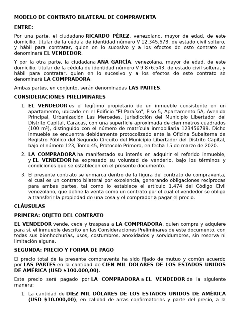 Contrato Bilateral de Compraventa Inmueble | PDF | Donación | Propiedad