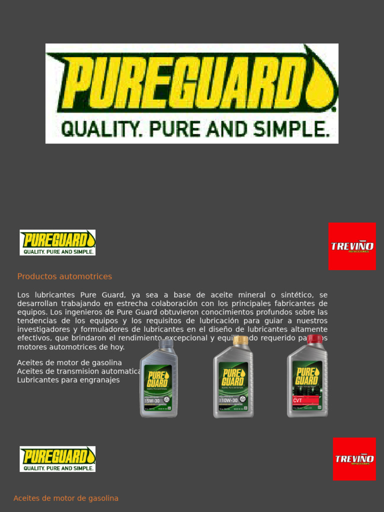 Presentacion Pure Guard Tamaulipas-Nl | PDF | Aceite de motor | Lubricante