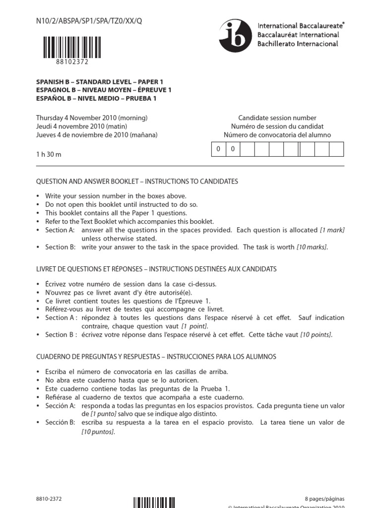 Spanish B SL Paper 1 Question Booklet | PDF | Telefonía móvil | Ocio