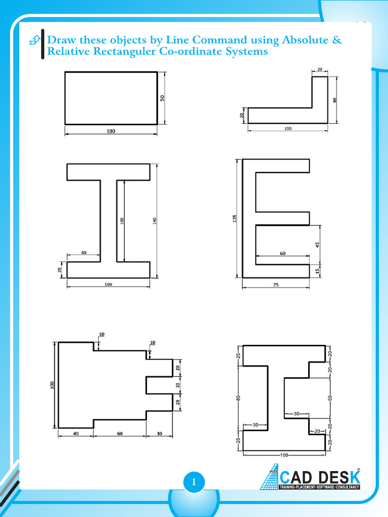 AUTOCAD Basic Exercises | PDF