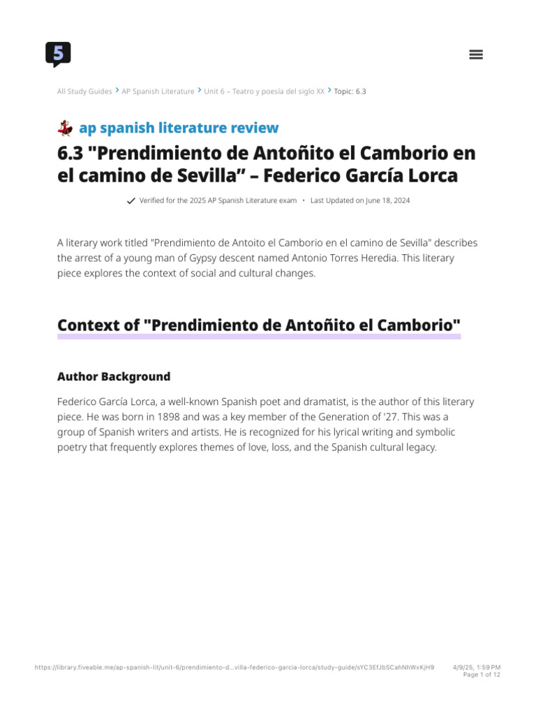 Prendimiento de Antoñito en Sevilla | PDF | Federico García Lorca | Poetry