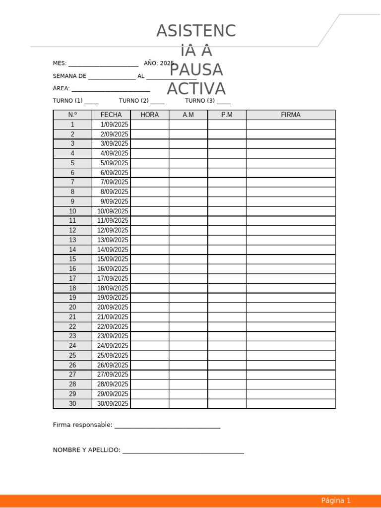 Asistencia A Pausa Activa | PDF
