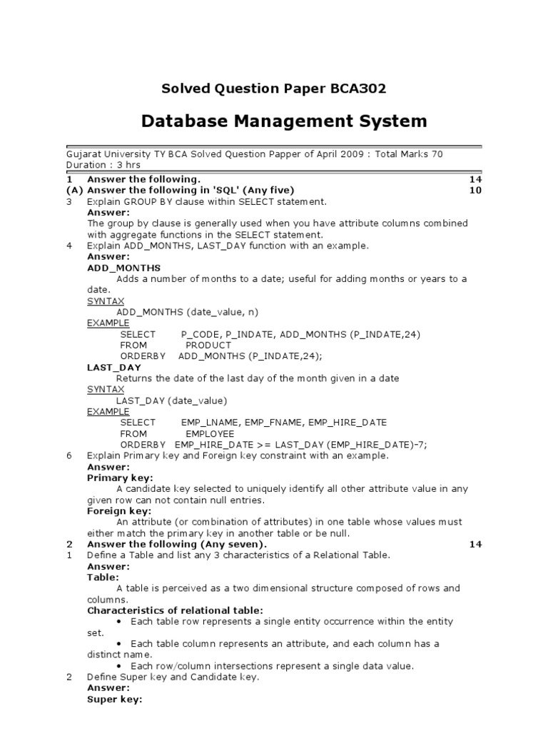DBMS Solution Paper 2009 | PDF | Relational Database | Database Transaction