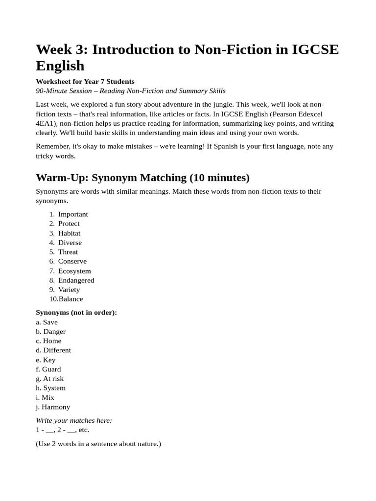 Week 3: Introduction To Non-Fiction in IGCSE English LOWER | PDF ...