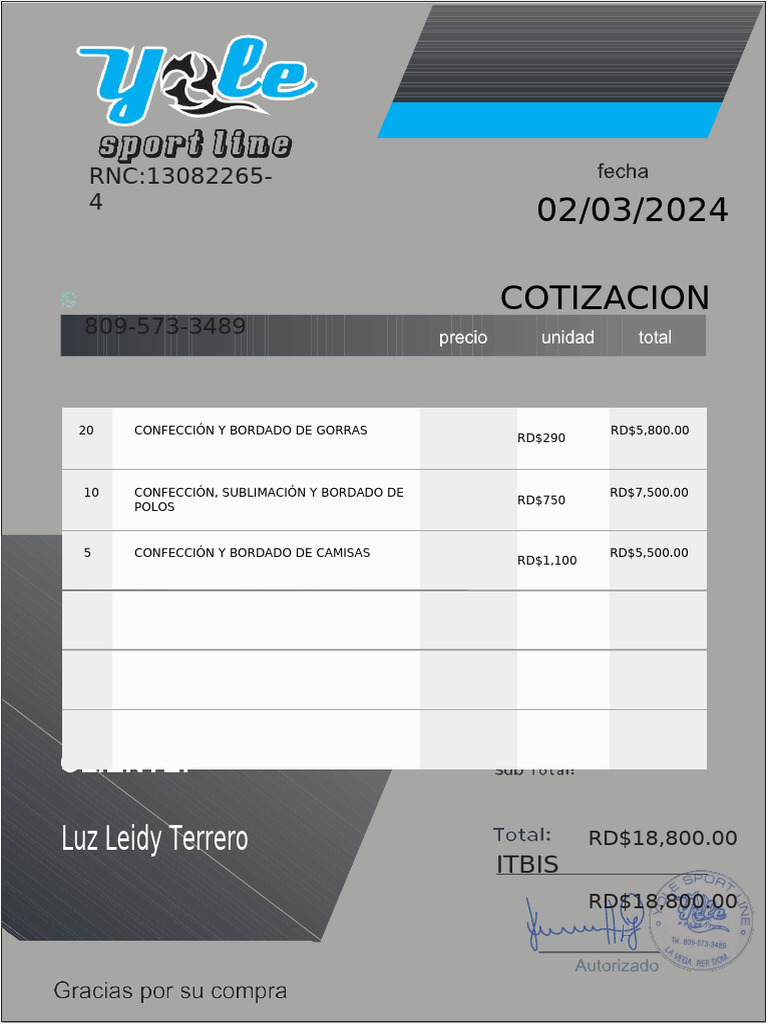 Cotización de Confección y Bordado | PDF