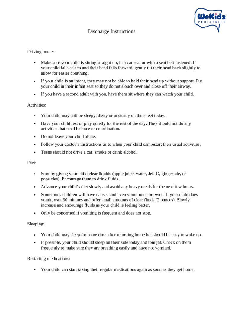 Discharge Instructions | PDF | Nausea | Diseases And Disorders
