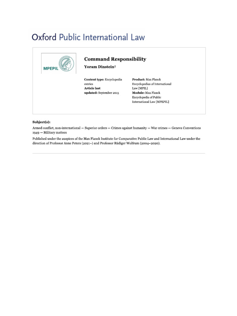 Oxford Public International Law - Command Responsibility | PDF
