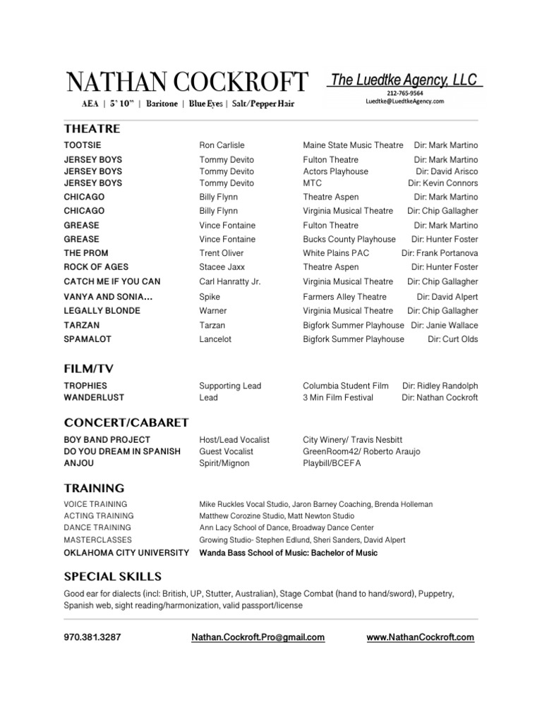 Nathan Cockroft: Performer Resume | PDF | Broadway Theatre | Broadway ...