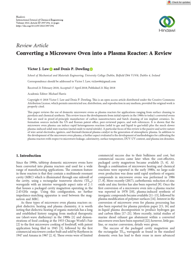 Microwave Ovens as Plasma Reactors Review | PDF | Microwave | Plasma ...