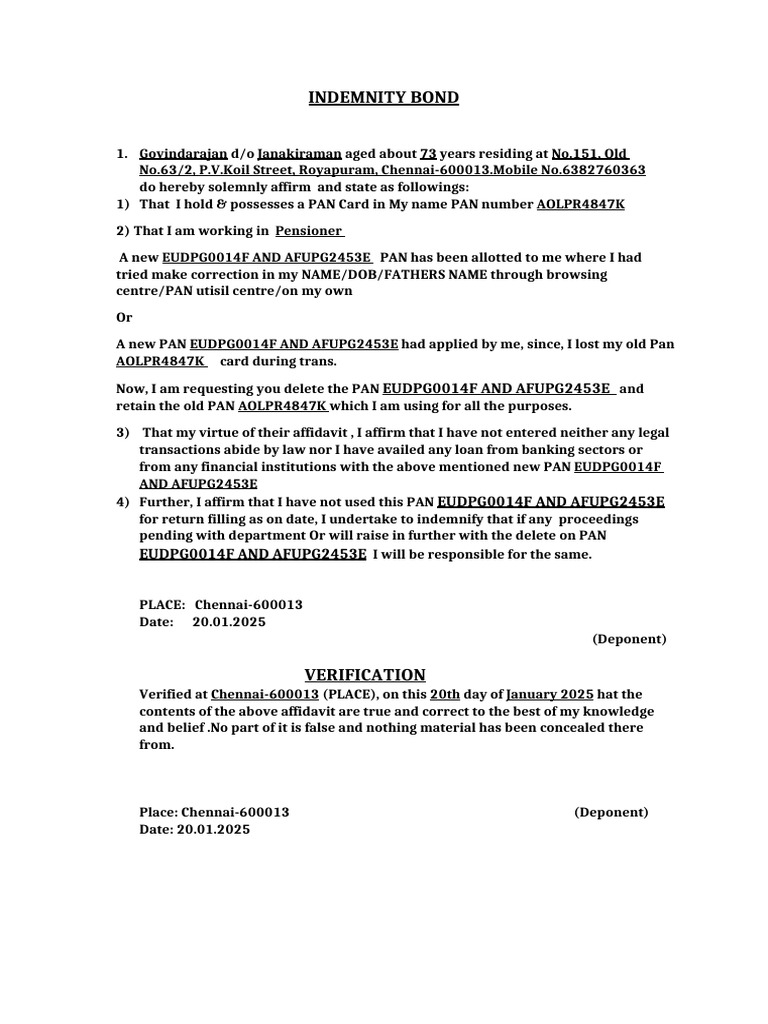 Indemnity Bond | PDF