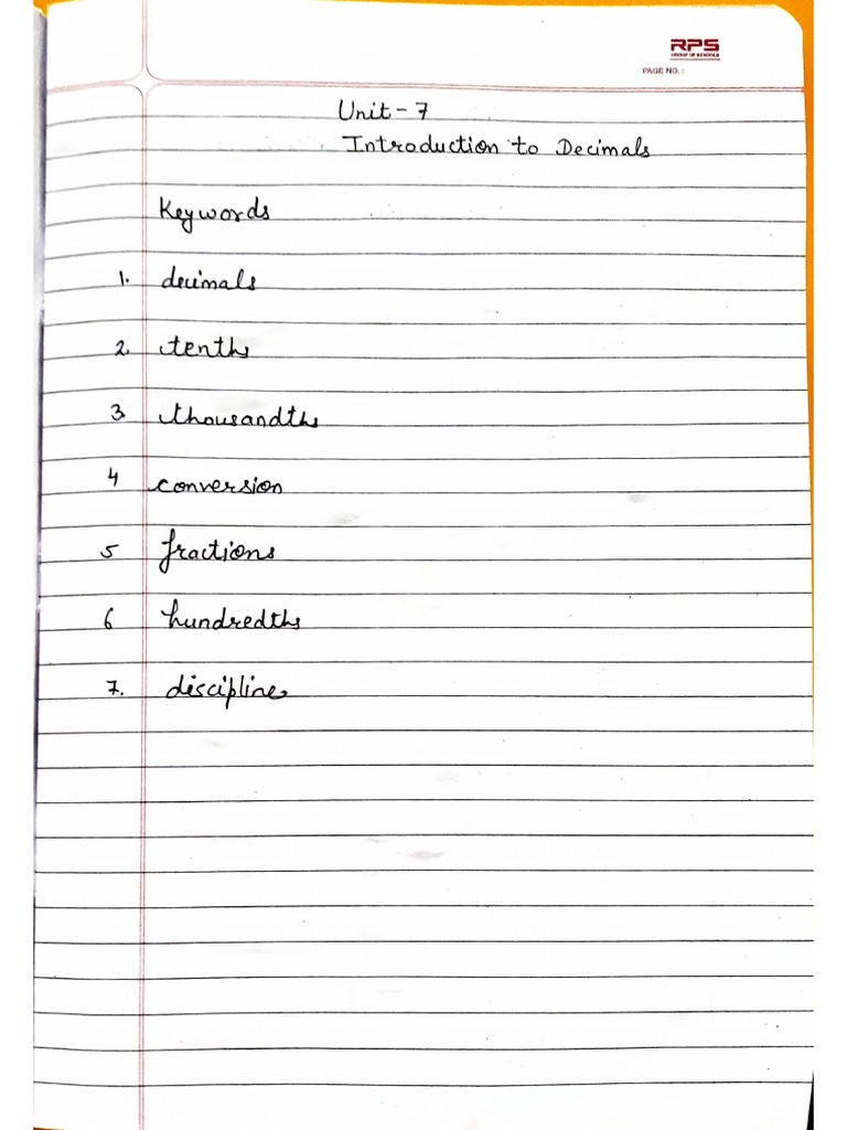 Unit - 7 Grade 4 Introduction To Decimals | PDF