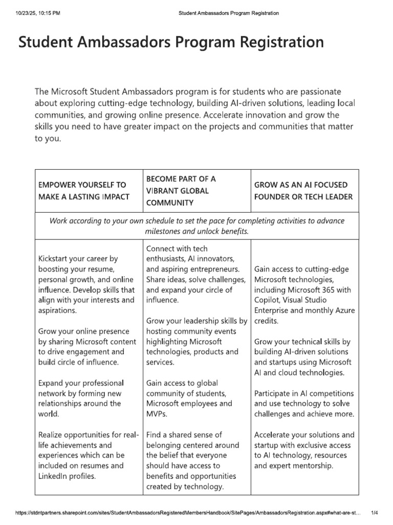 Student Ambassadors Program Registration | PDF