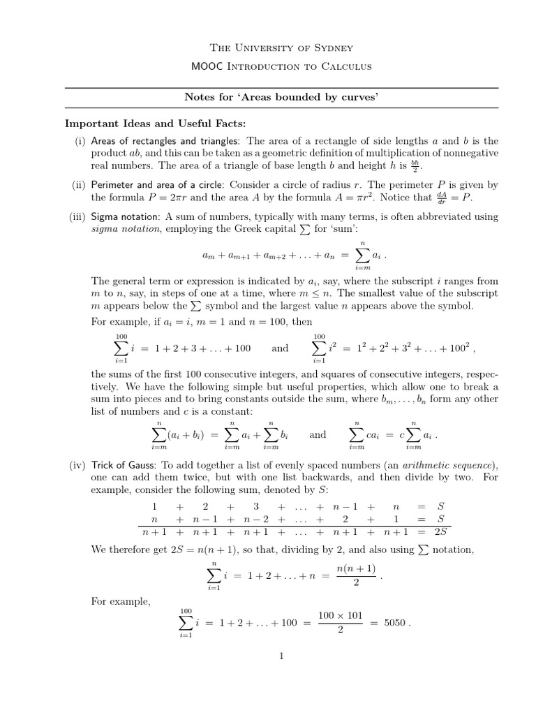 Notes Areas Bounded by Curves | PDF | Area | Summation