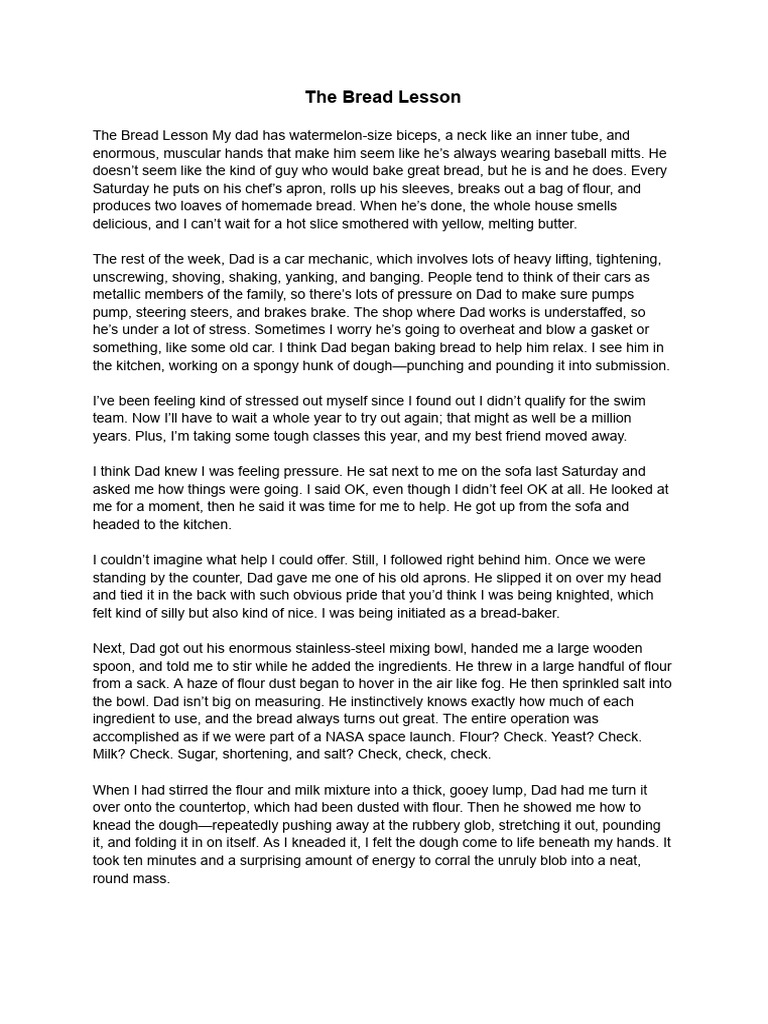 The Bread Lesson - Comprehension | PDF | Breads | Foods
