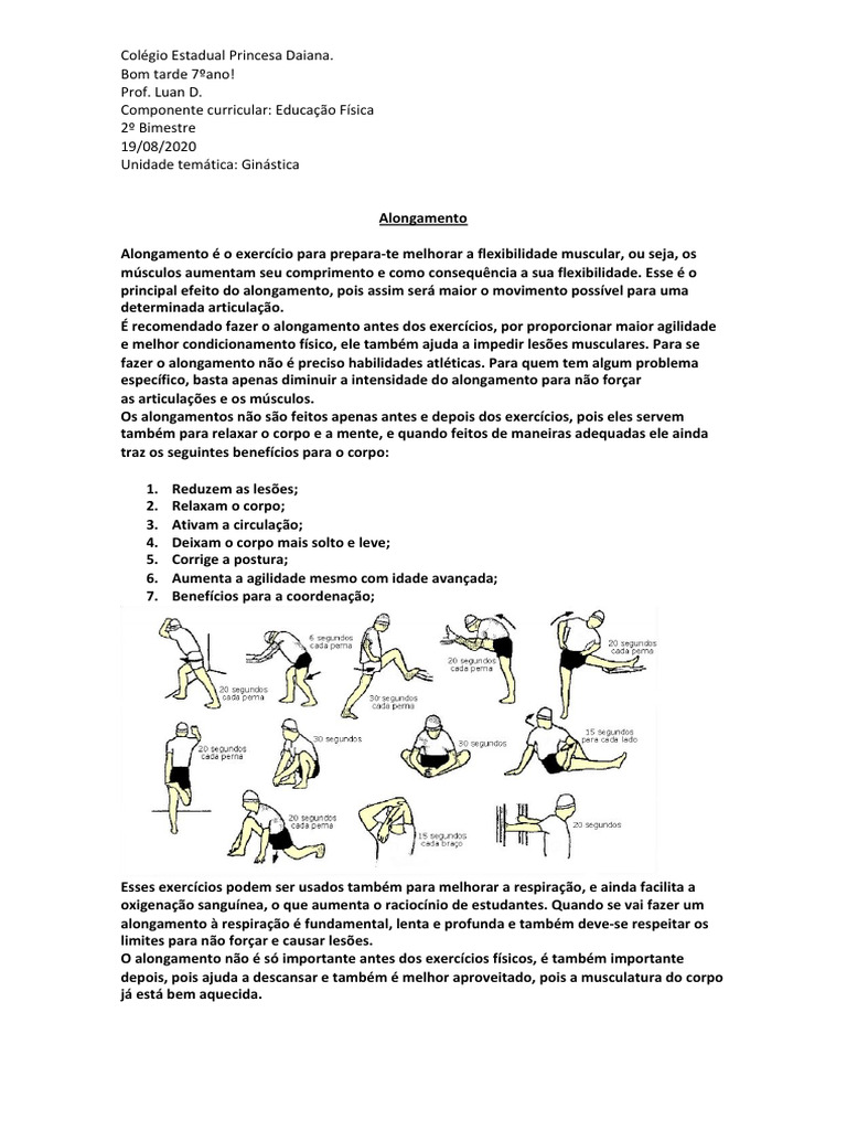 7º Ano 2ºbimestre 19-08-2020 | PDF | Flexibilidade (anatomia) | Ginástica