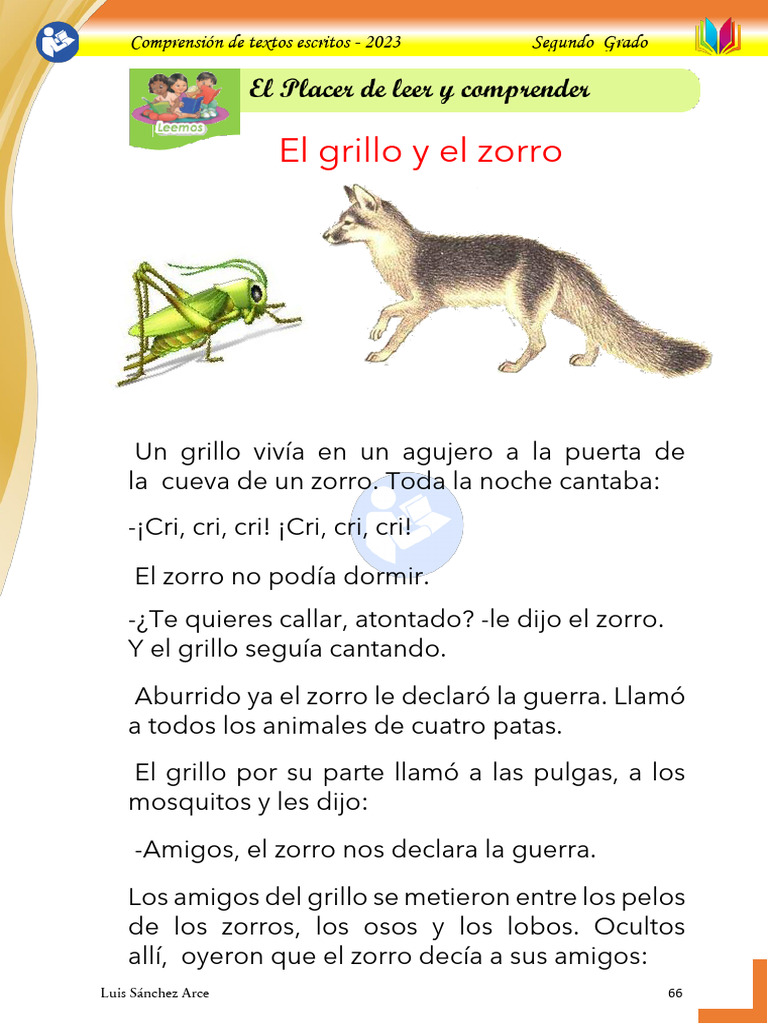 El grillo y el zorro: fábula educativa | PDF