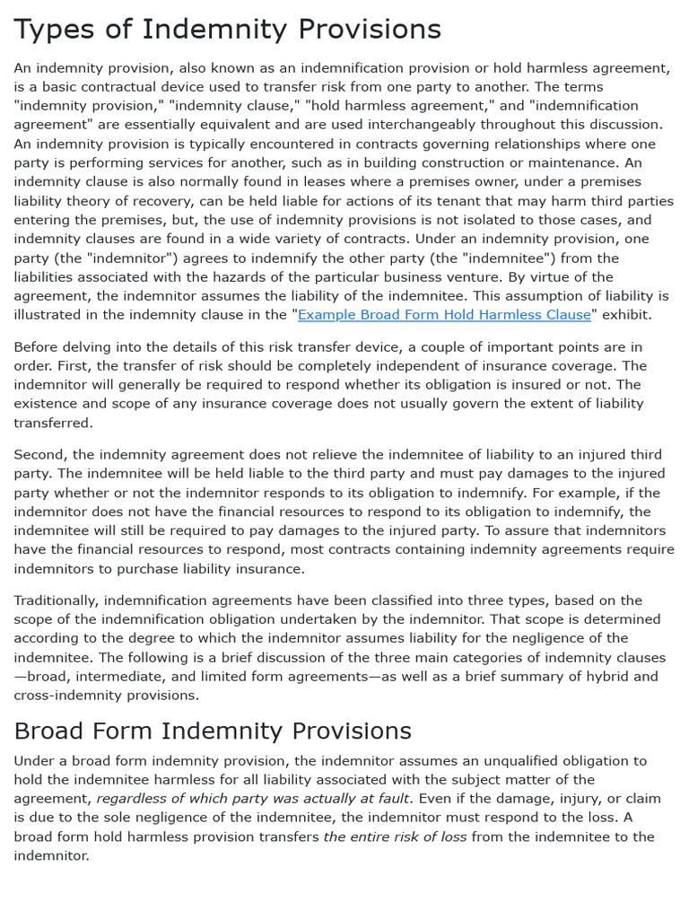 Understanding Indemnity Provisions | PDF | Indemnity | Business Law