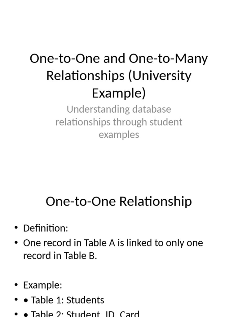 One To One and One To Many Relationships University | PDF