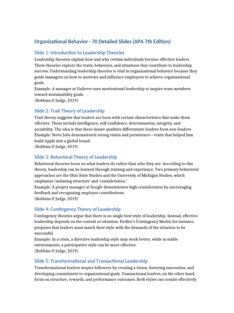 Organizational Behavior 70 Slides APA | PDF | Leadership | Liberal Arts ...