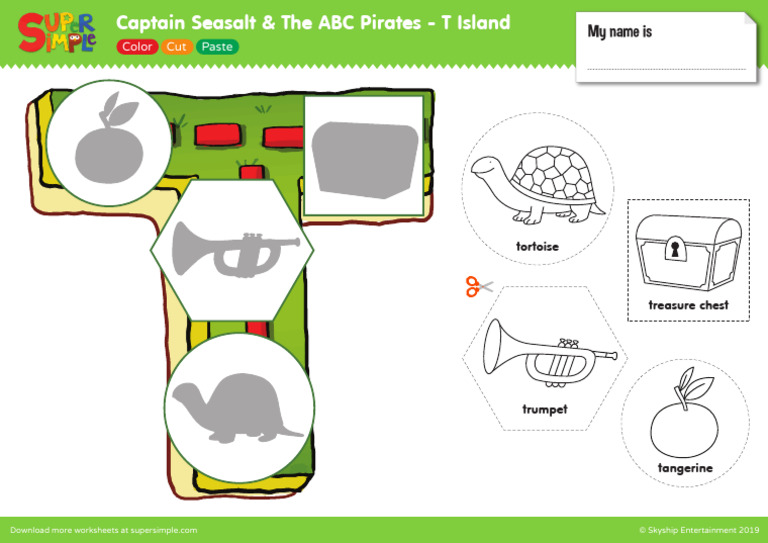 ABC Pirates T Island Worksheet Color Cut Paste | PDF