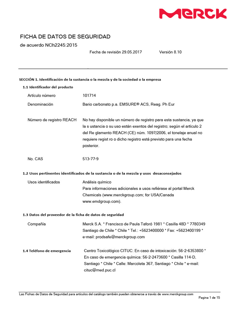 Bario Carbonato P.A. | PDF | Ventilación (Arquitectura) | Toxicidad