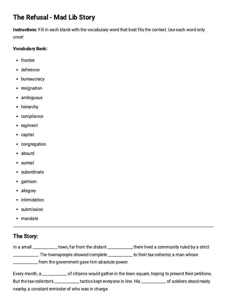 The Refusal - Mad Lib Story | PDF