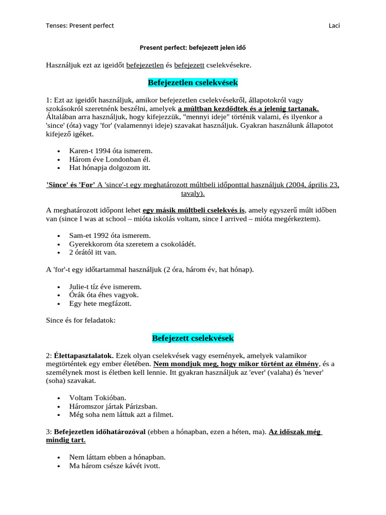 Present Perfect Magyarul | PDF