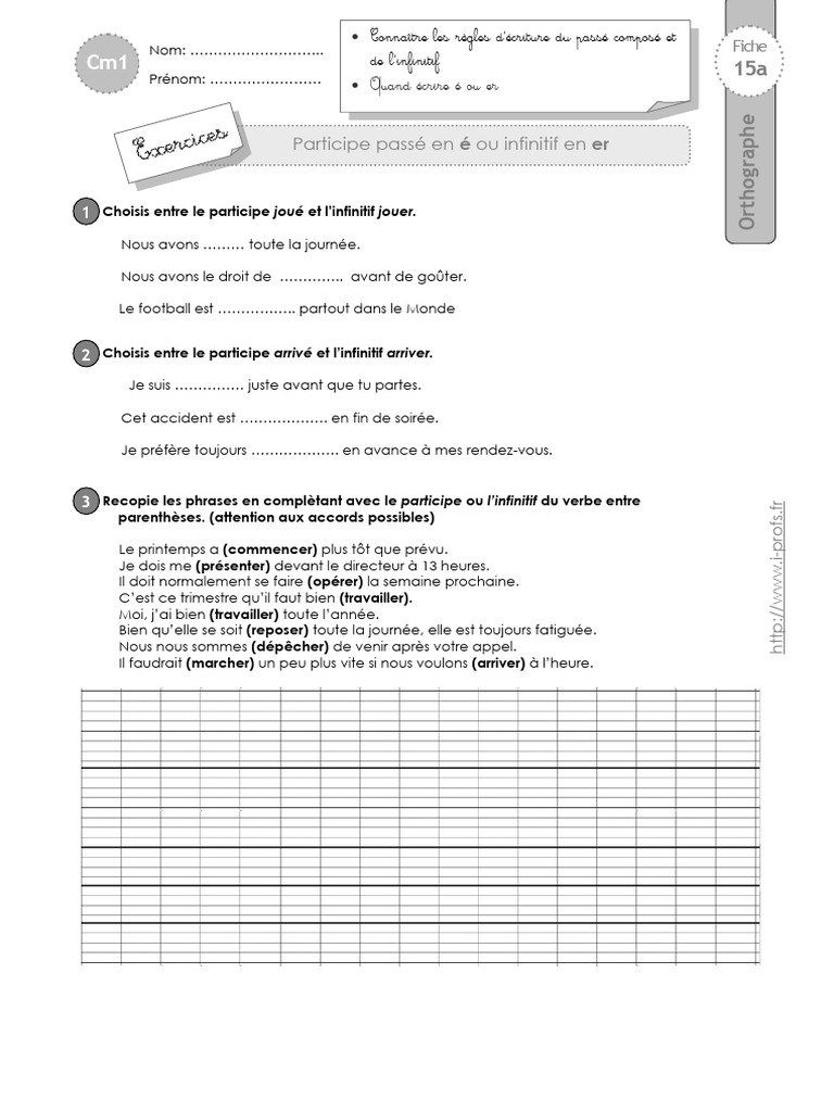 Participe passé et infinitif en français | PDF