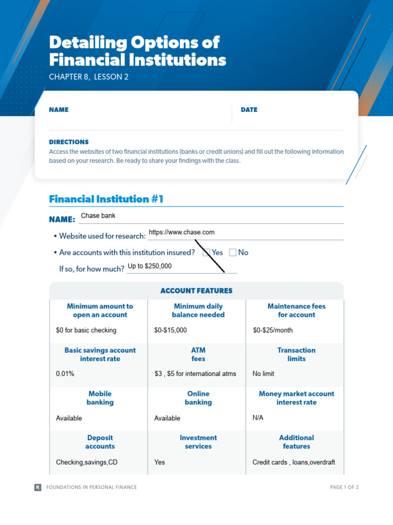 Financial Institutions Comparison Guide | PDF | Transaction Account | Banks