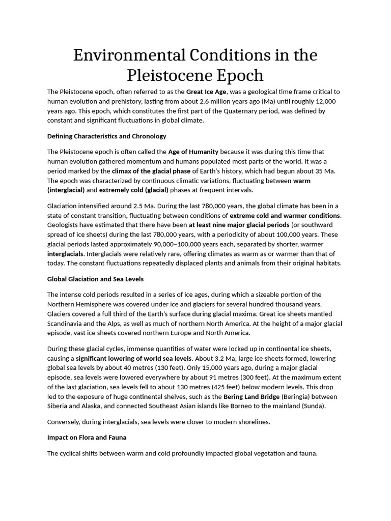Pleistocene Epoch: Climate and Evolution | PDF | Pleistocene | Ice Age