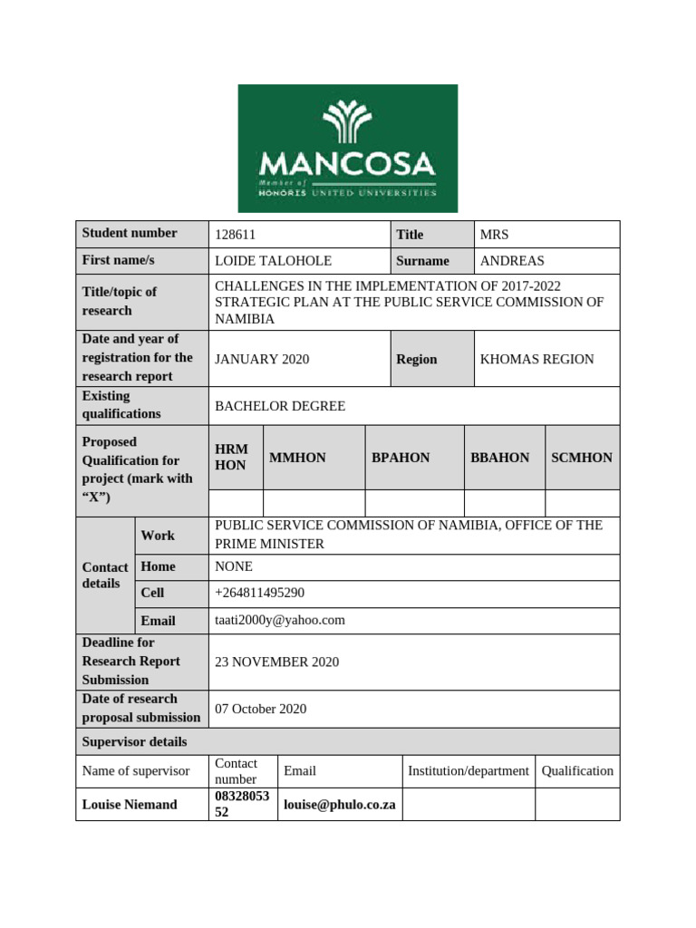 Honours Research Proposal Re-Submission To MANCOSA 20 October 2020 ...