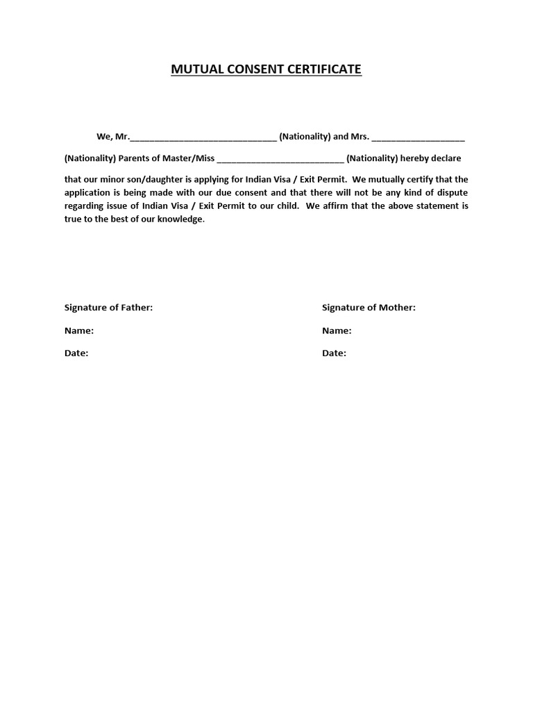 Mutual Consent Certificate | PDF