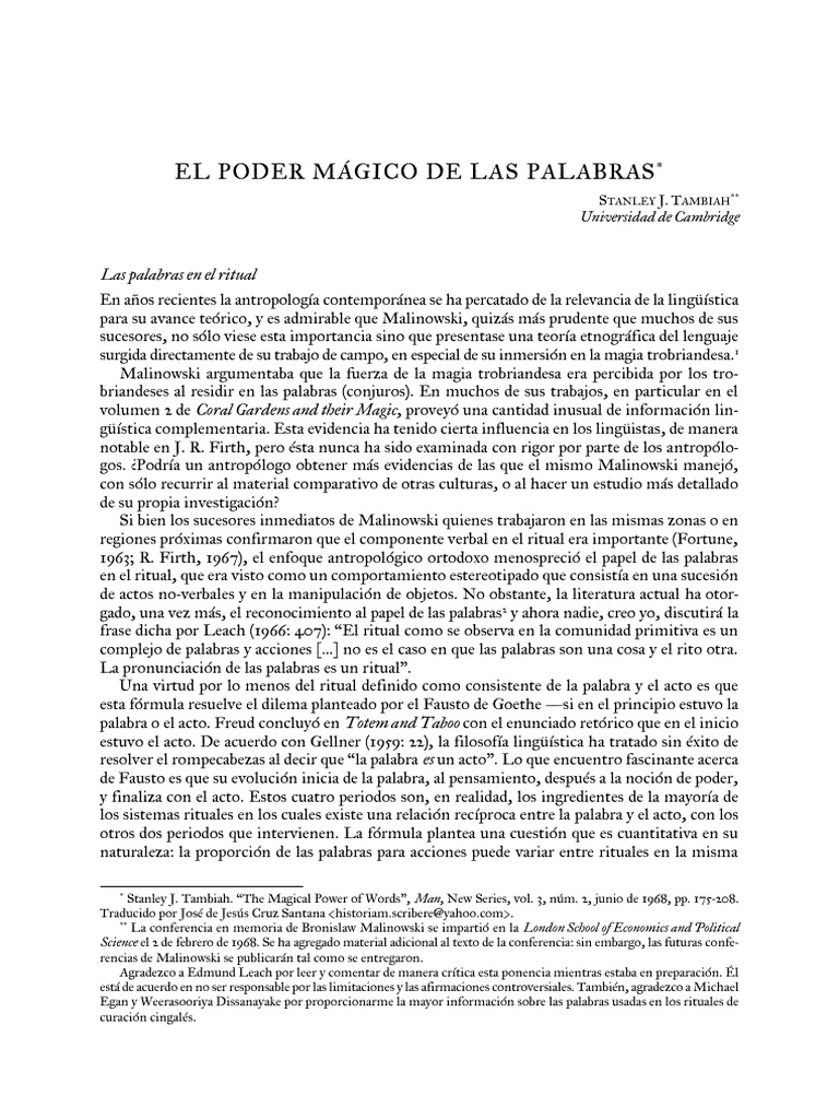 TAMBIAH, Stanley. 1968. "El Poder Mágico de Las Palabras" "The Magical ...