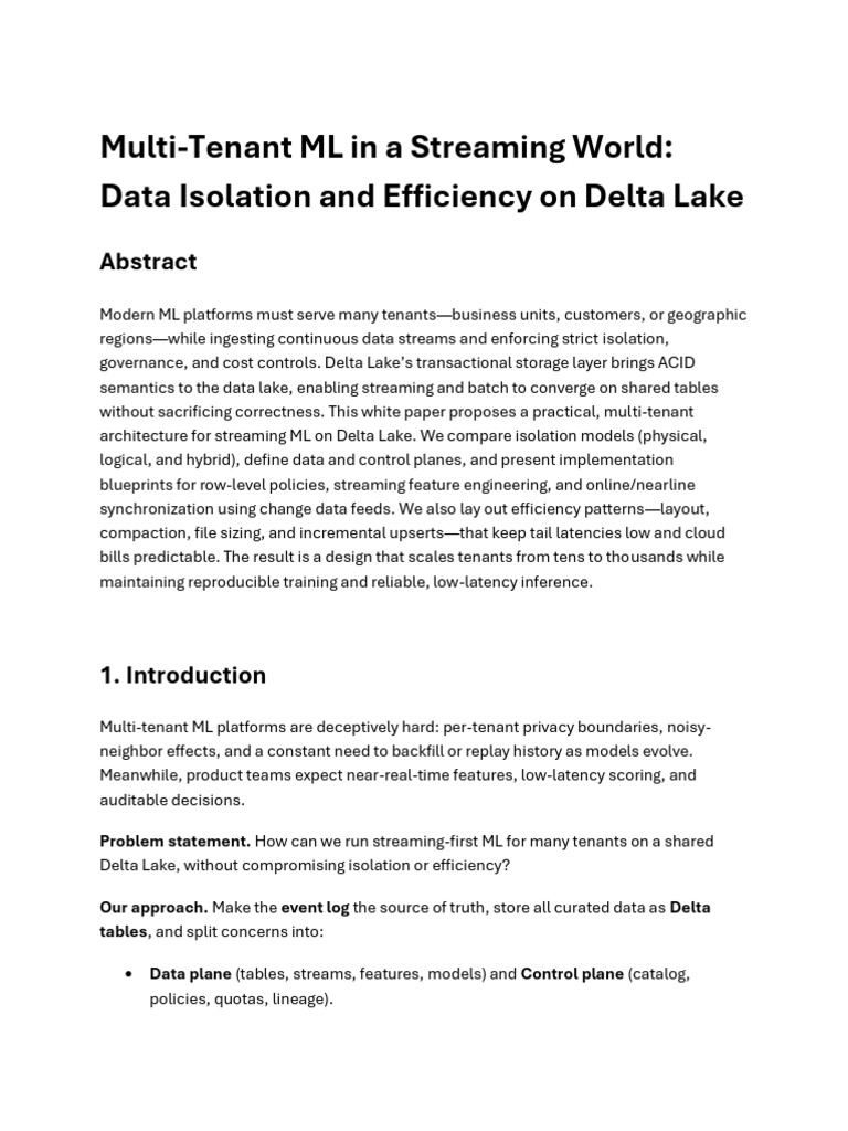 Multi-Tenant ML in A Streaming World Data Isolation and Efficiency On ...