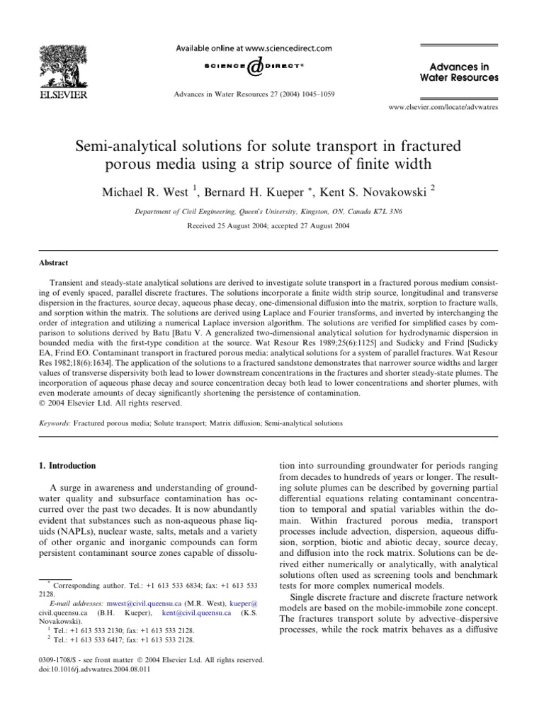 Semi-Analytical Solutions For Solute Transport in Fractured Porous ...