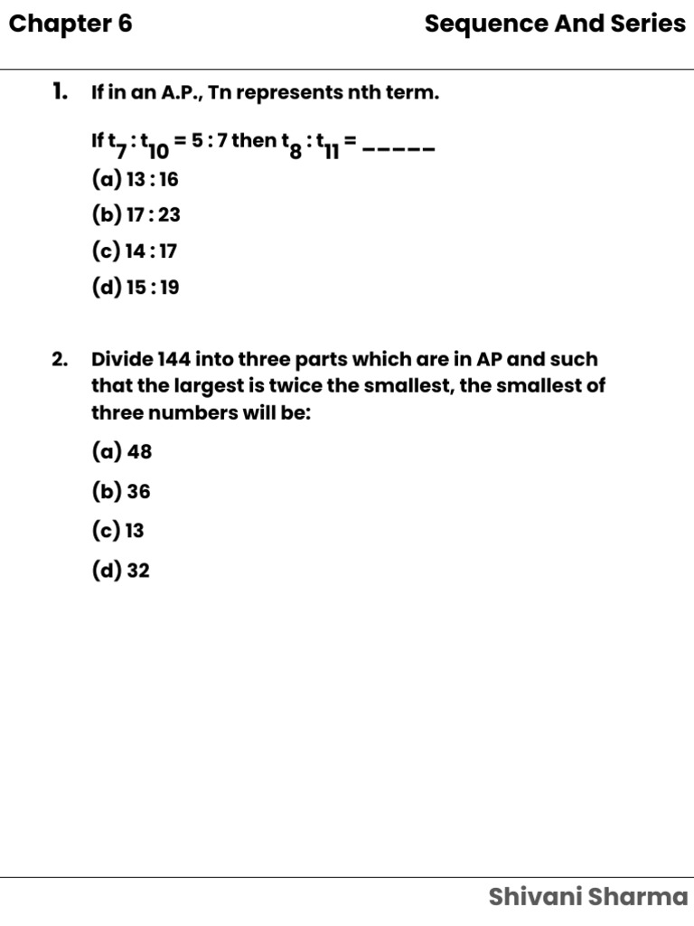 CH 6 Worksheet Sequence and Series | PDF | Elementary Mathematics ...