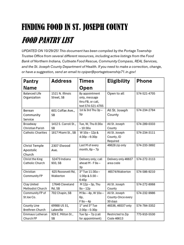 St. Joseph County Food Pantry Guide | PDF | Meal | Eating Behaviors Of ...