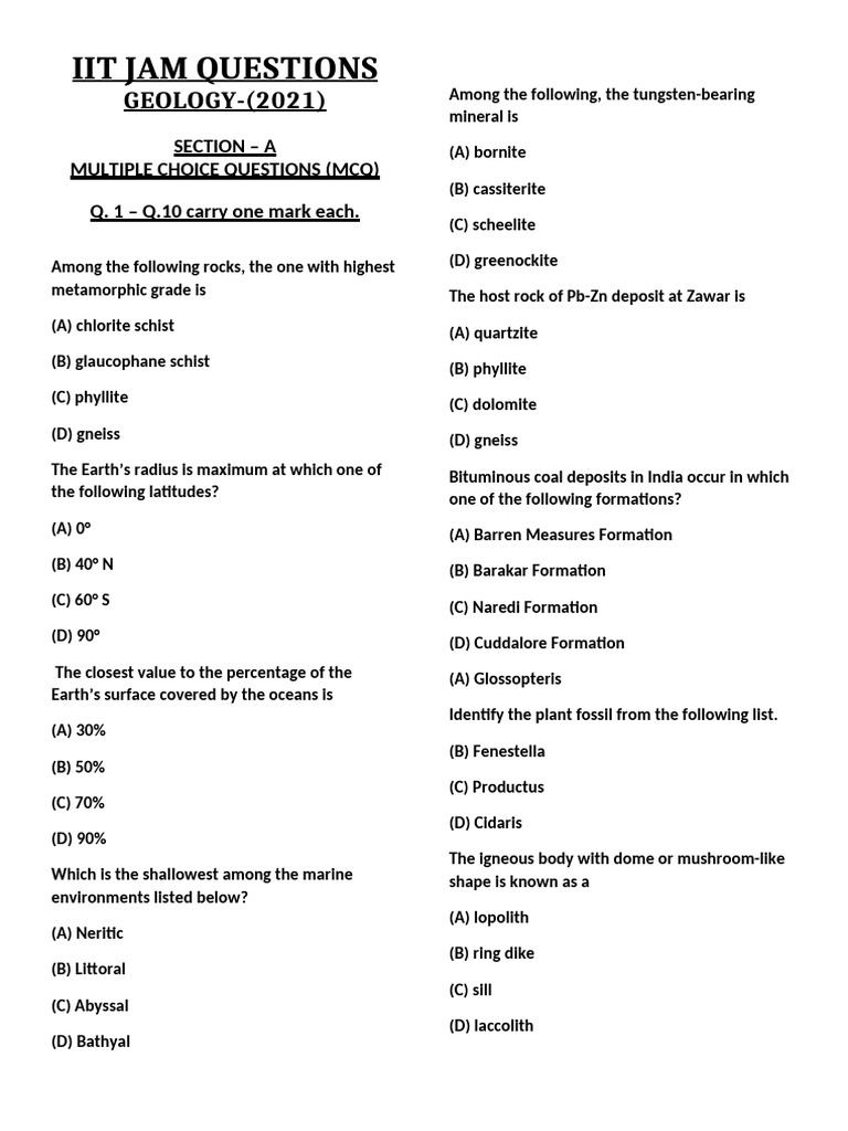 Iit Jam Questions 2021 | PDF | Rock (Geology) | Earth Sciences