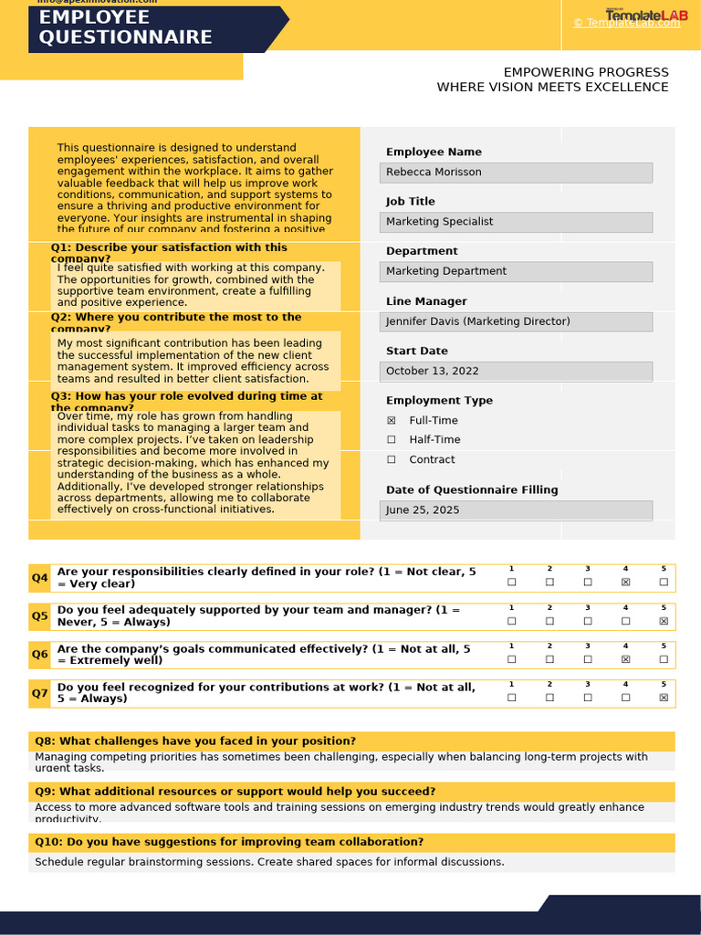 Employee Questionnaire Template | PDF | Employment | Marketing