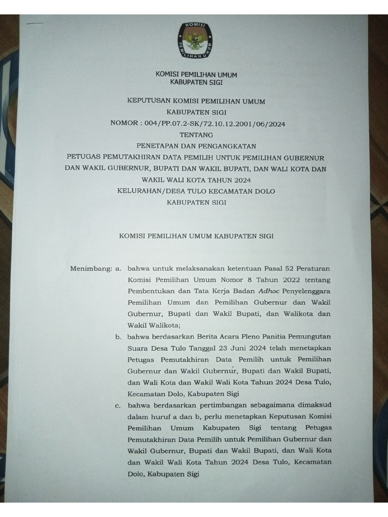 SK Pantarlih Desa Tulo | PDF