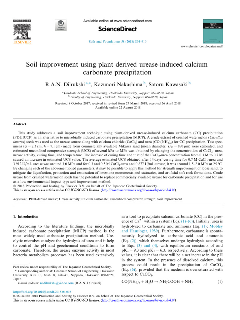 Soil Improvement Using Plant-Derived Urease-Induced Calcium Carbonate ...