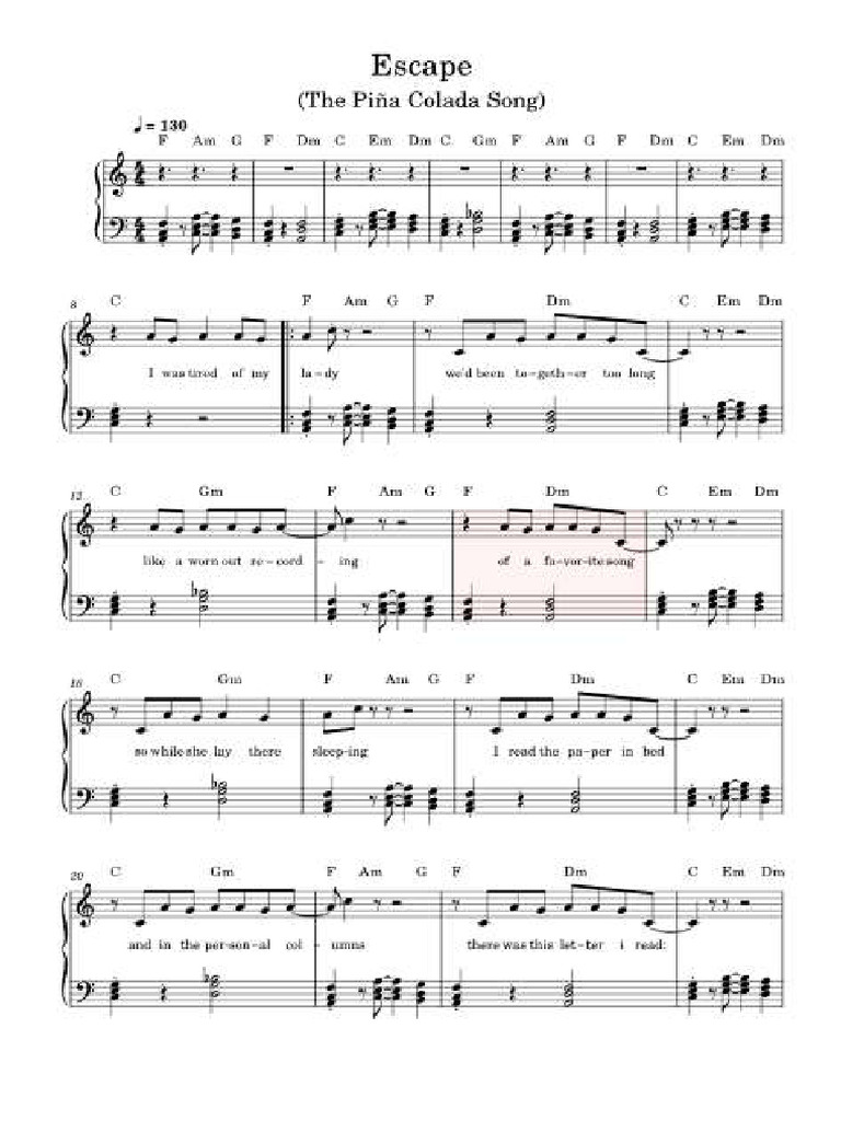 Escape - Pina Colada Song | PDF